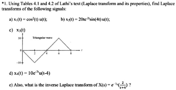 *1. Using Tables 4.1 and 4.2 of Lathi's text (Laplace transform and its properties), find ...