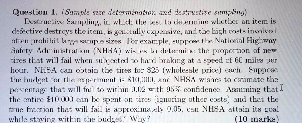 question 1 sample size determination and destructive sampling ...