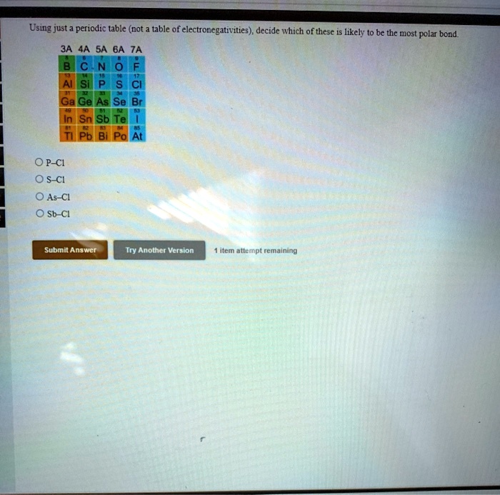 SOLVED: Using just periodic table (not ; table of electronegativities ... SOLVED: Using just periodic table (not ; table of electronegativities ...