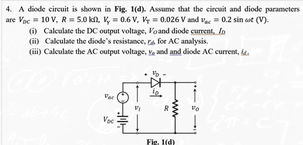 SOLVED: A diode circuit is shown in Fig.1(d). Assume that the circuit and diode parameters are ...