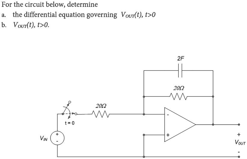 SOLVED: Determine the differential equation governing Vout(t), and determine Vout(t), where t ...