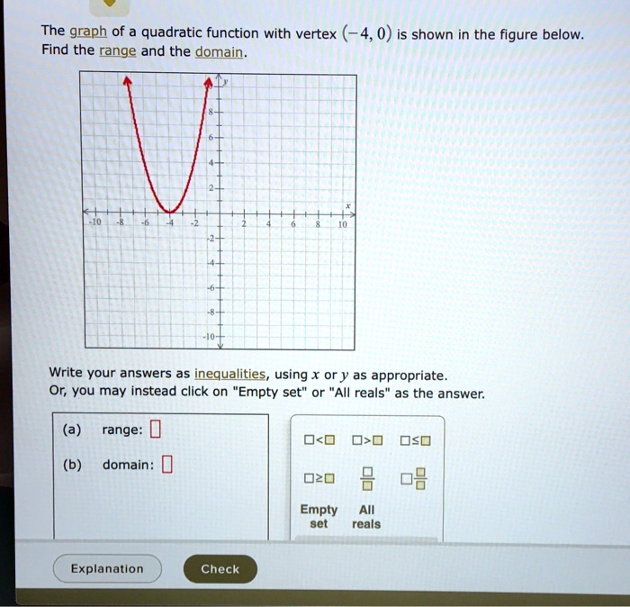 SOLVED: The graph of a quadratic function with vertex ( 4,0) is shown ...