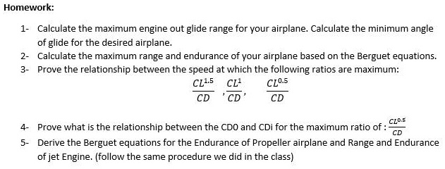 Homework: 1- Calculate the maximum engine out glide range for your ...