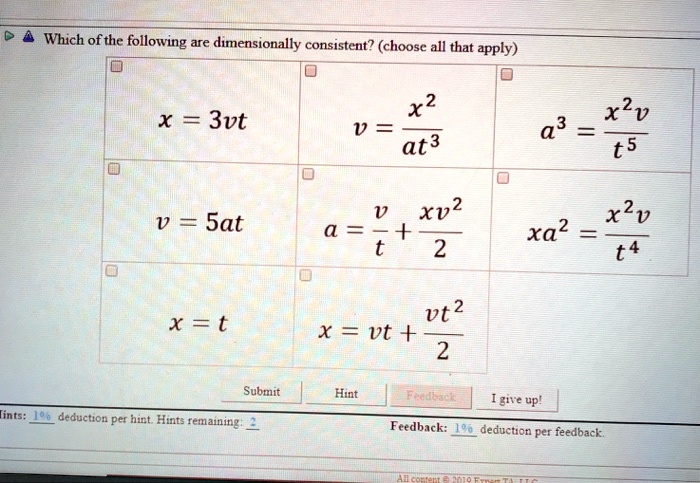 which ofthe following are dimensionally consistent choosc all that ...