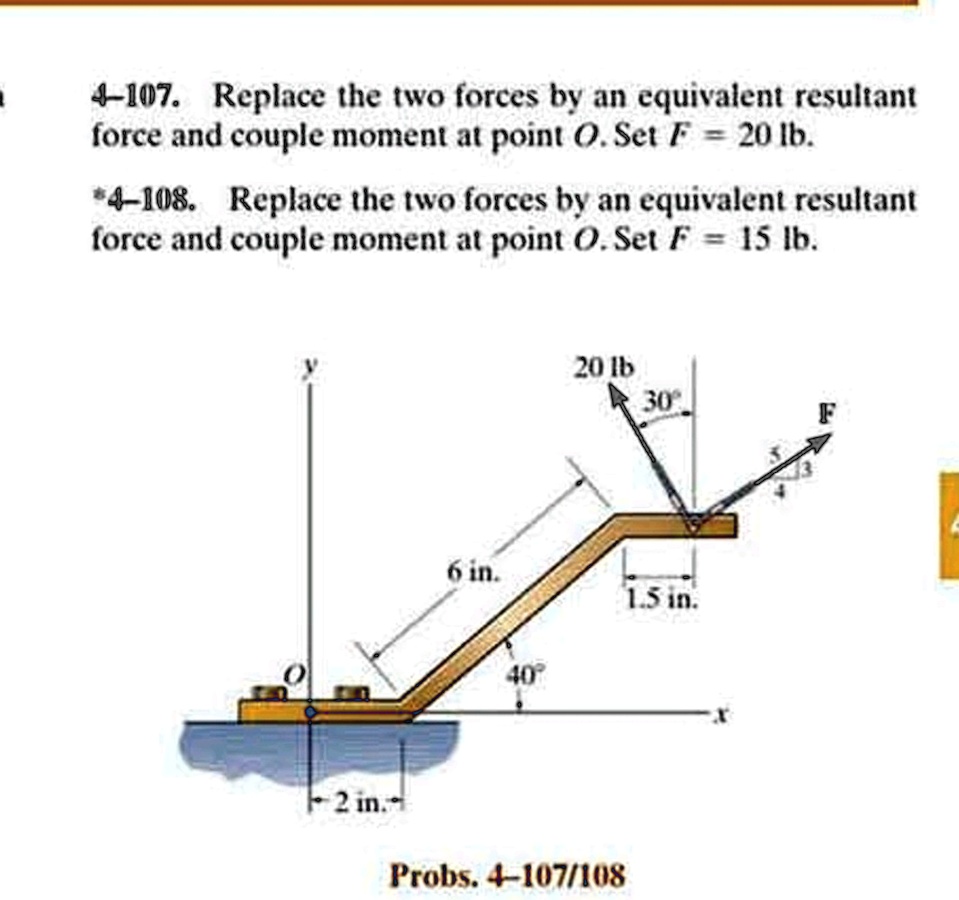 4-107. Replace the two forces by an equivalent resultant force and ...