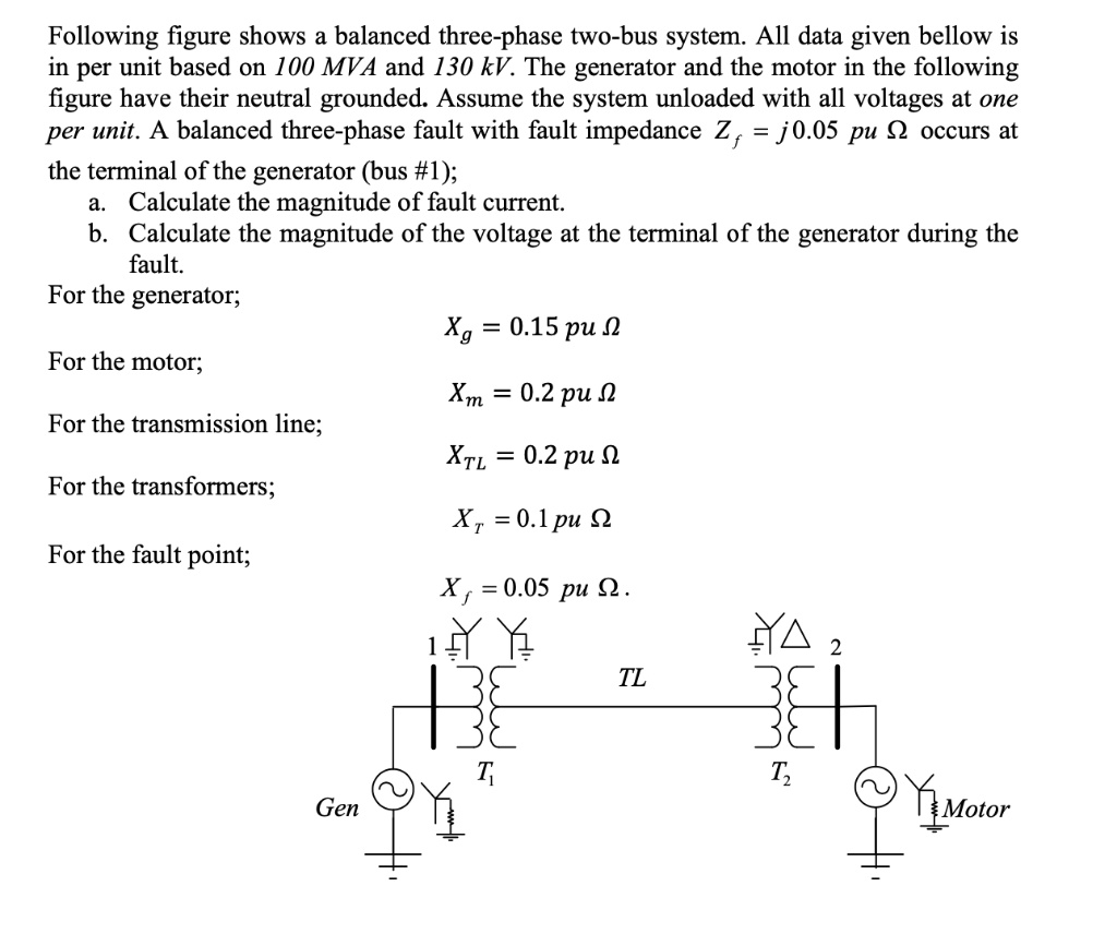 SOLVED: Following figure shows a balanced three-phase two-bus system. All data given below is in ...