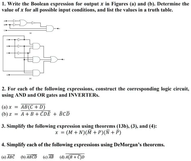 Solved Texts 1 Write The Boolean Expression For Output X In Figures A And B Determine 5878