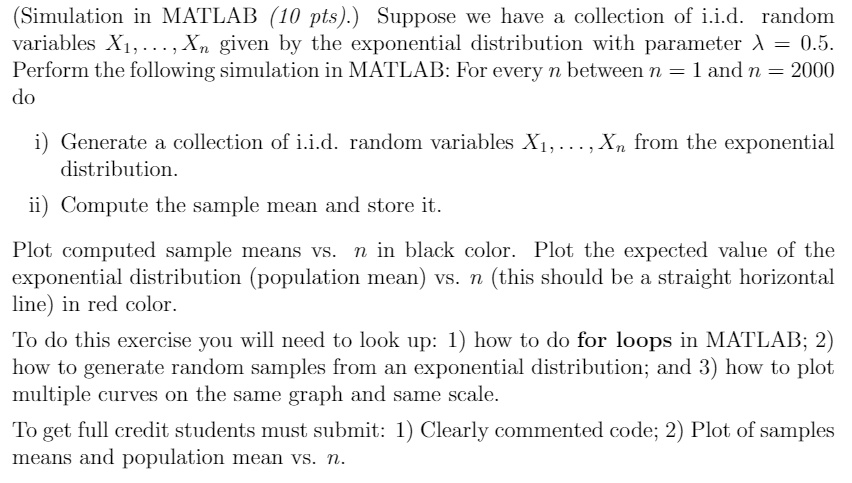 SOLVED:(Simulation in MATLAB (10 pts).) Suppose we have a collection of ...