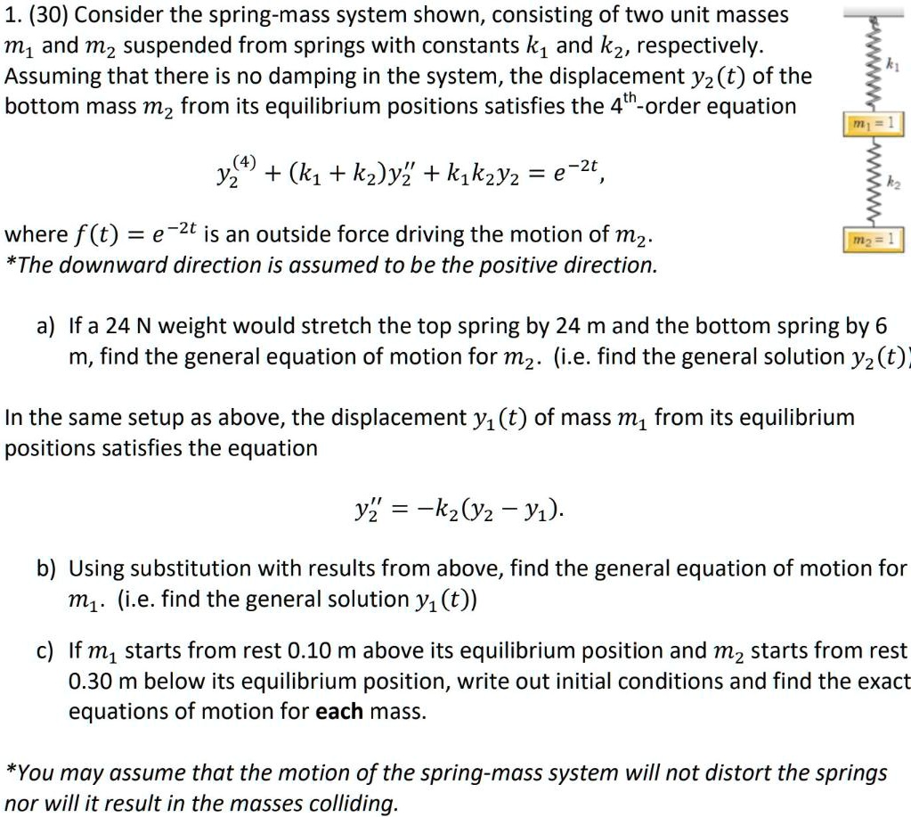 SOLVED: (30) Consider the spring-mass system shown, consisting of two ...