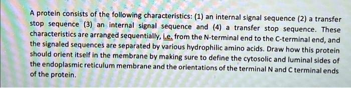 SOLVED: A protein consists of the following characteristics: (1) an internal signal sequence, (2 ...