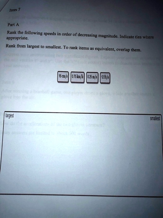 SOLVED: Part A: Rank the following speeds in order of decreasing ... SOLVED: Part A: Rank the following speeds in order of decreasing ...