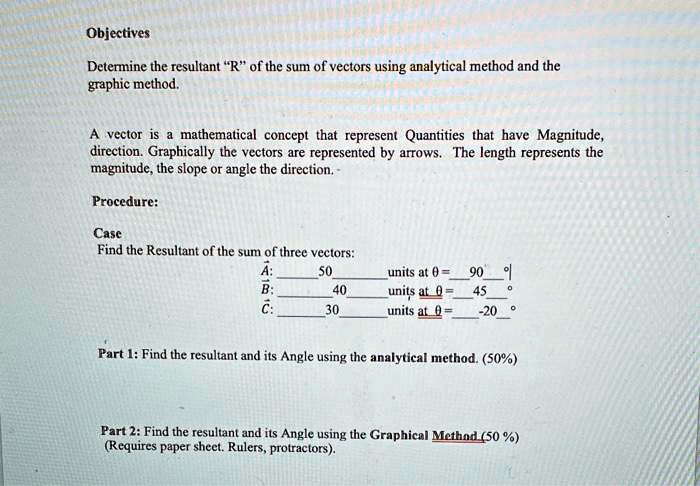 Objectives Determine the resultant "R" of the sum of vectors using ...