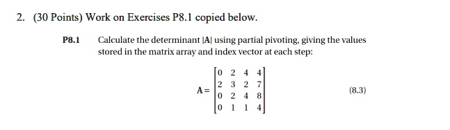 SOLVED: 2.30 Points Work on Exercises P8.1 copied below P8.1 Calculate the determinant (A] using ...