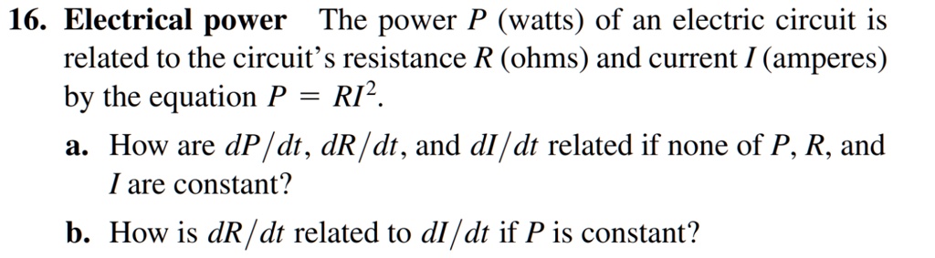 16 electrical power the power p watts of an electric circuit is related ...