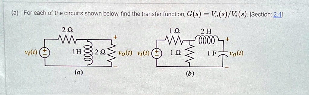 SOLVED: (a) For each of the circuits shown below, find the transfer ...