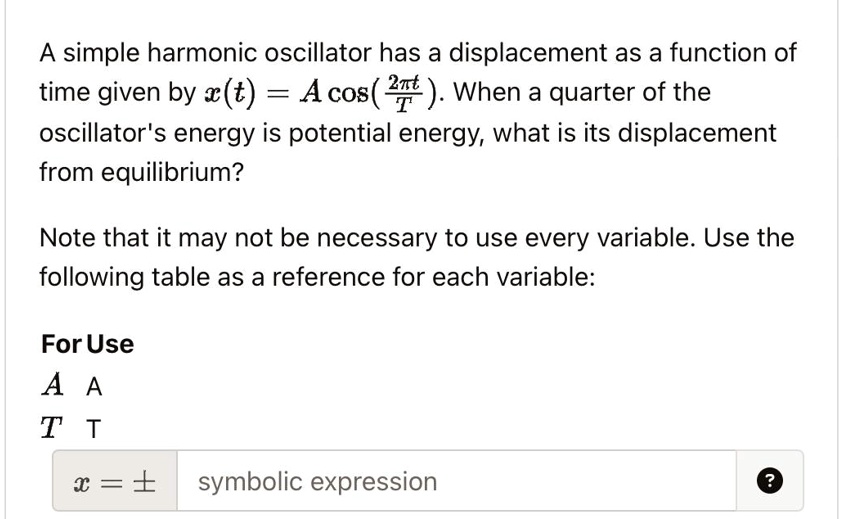 a simple harmonic oscillator has a displacement as a function of time given by xt a costt when a ...