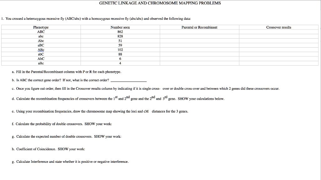SOLVED: GENETIC LINKAGE AND CHROMOSOME MAPPING PROBLEMS You crossed ...