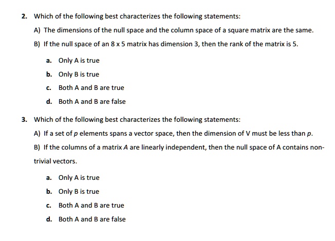 SOLVED: Which of the following best characterizes the following statements: A) The dimensions of ...