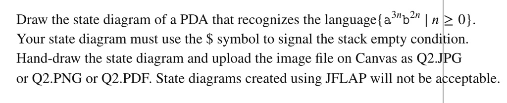 SOLVED: Draw the state diagram of a PDA that recognizes the language a ...