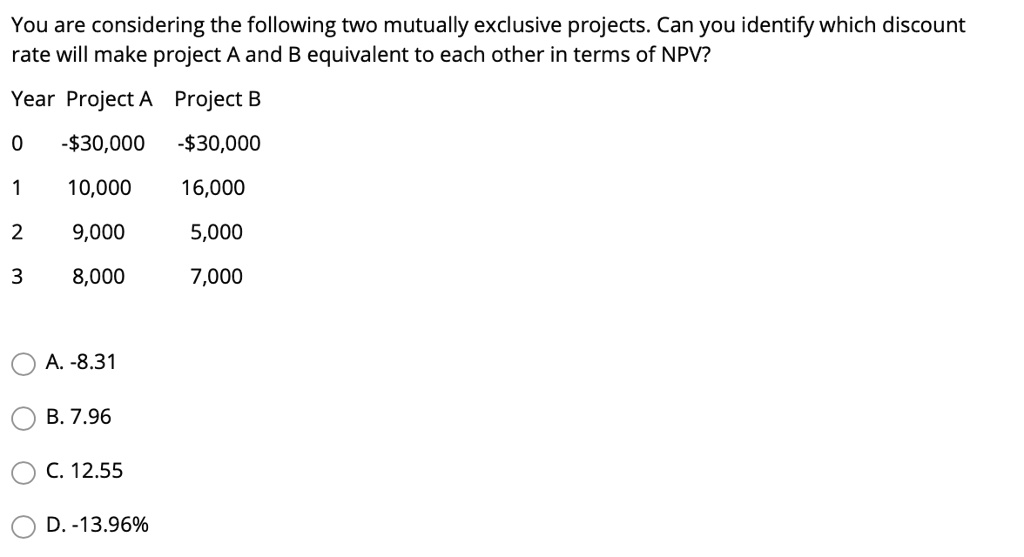 SOLVED: You are considering the following two mutually exclusive ...