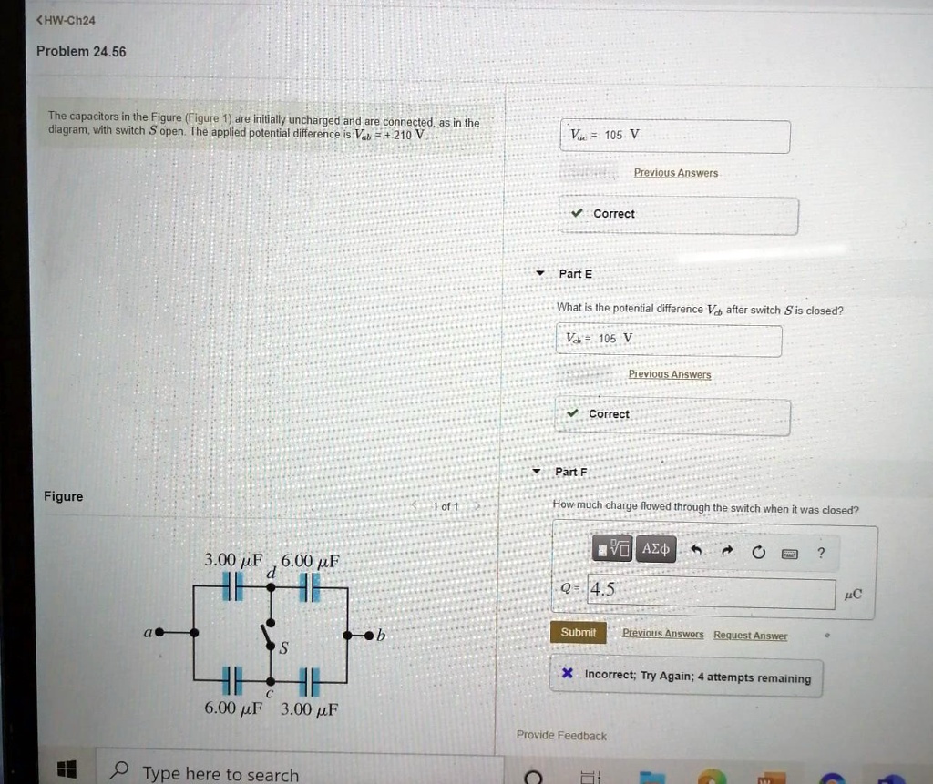 HW-Ch24 Problem 24.56 The capacitors in the Figure (Figure 1) are initially uncharged and are ...