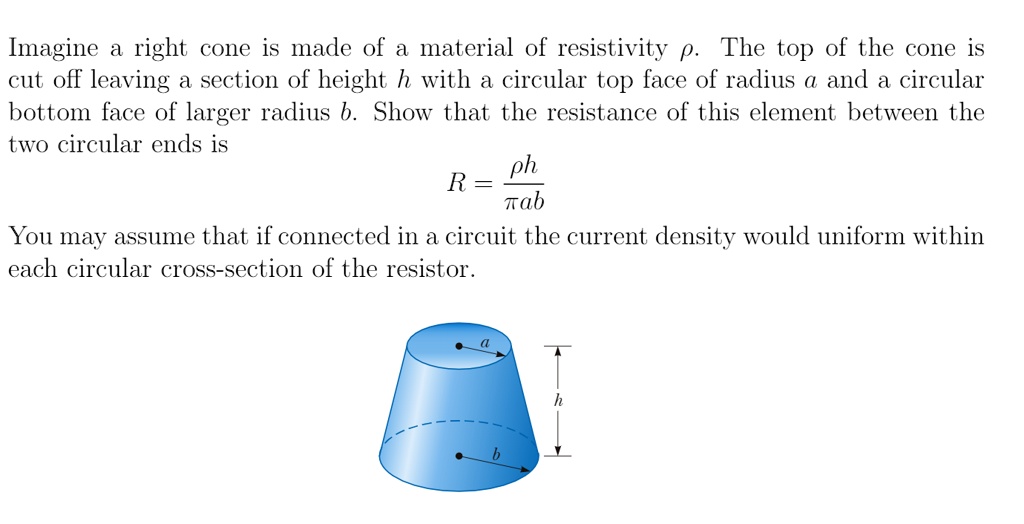 imagine right cone is made of a material of resistivity 0 the top of ...