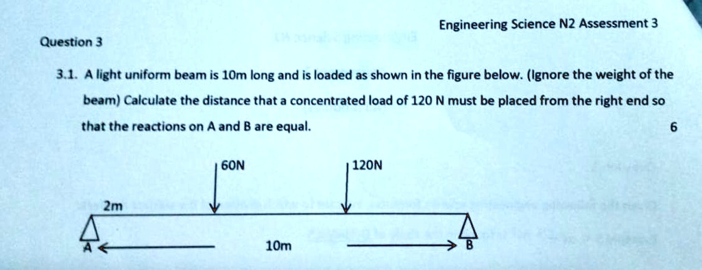 engineering science n2 assessment 3 question 3 31 a light uniform beam ...