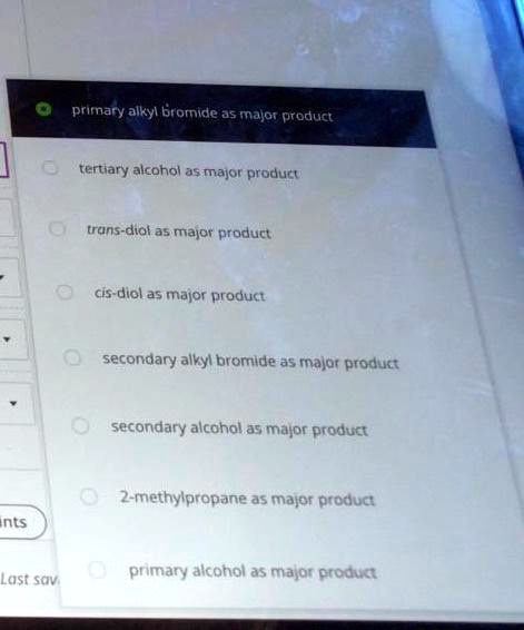 primary alkyl bromide as major product tertiary alcohol as major ...