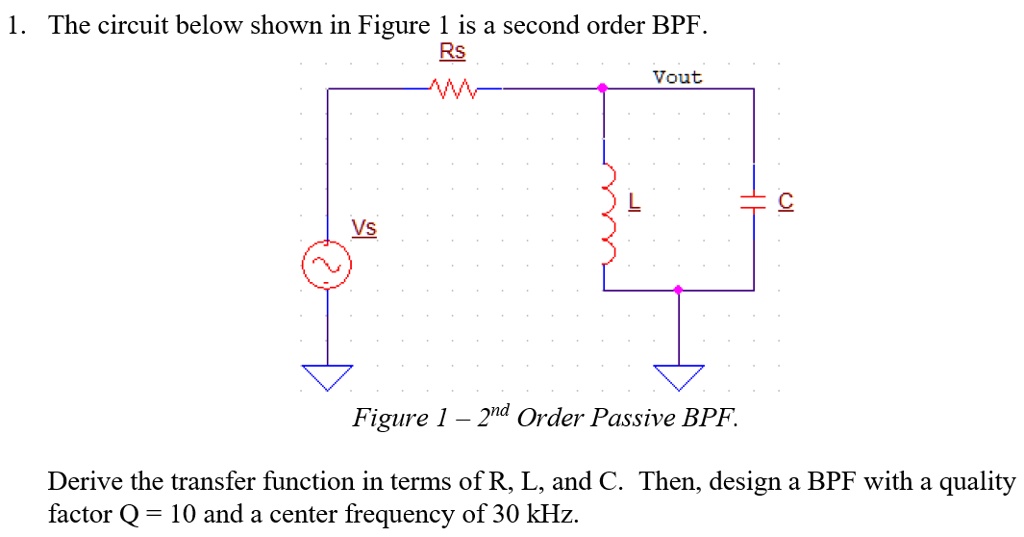 SOLVED: The circuit shown below in Figure 1 is a second-order BPF (Bandpass Filter). Figure 1 ...
