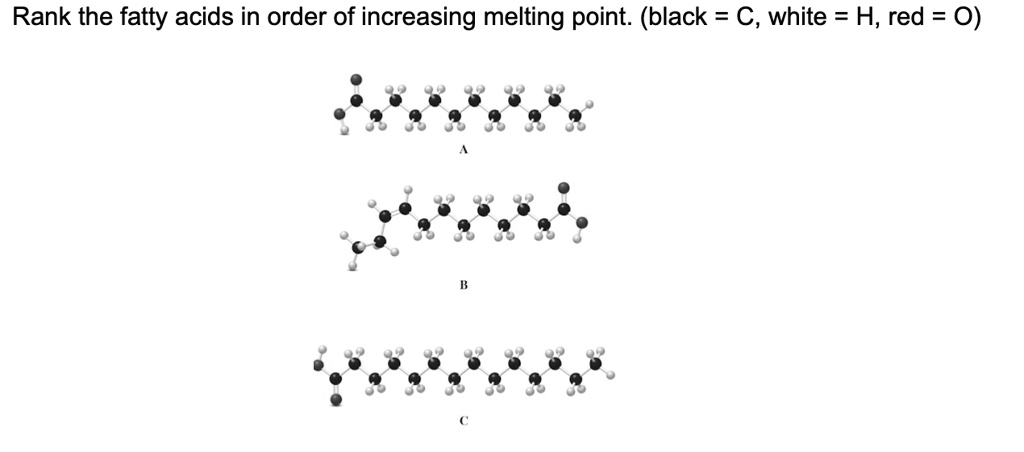 Rank the fatty acids in order of increasing melting point: (black = C ...