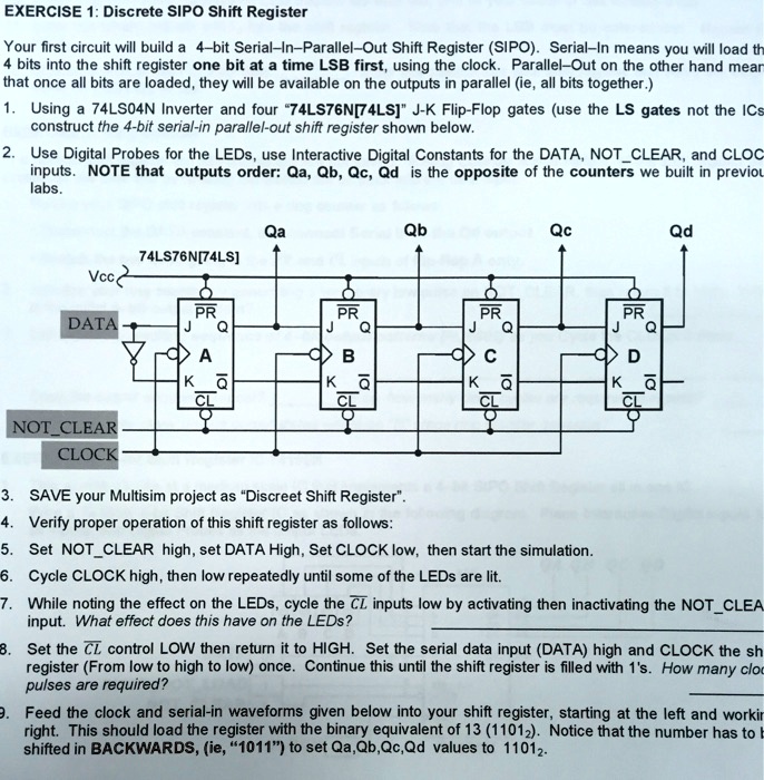 exercise 1discrete sipo shift register your first circuit will build a 4 bit serial in parallel ...