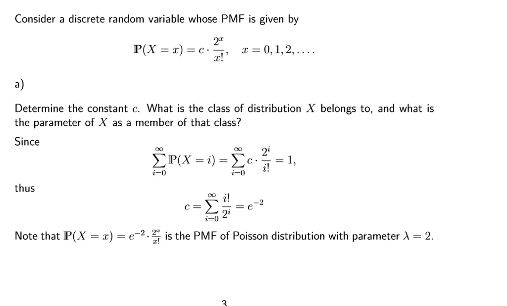 Consider a discrete random variable whose PMF is given by P(X = x) = c ...
