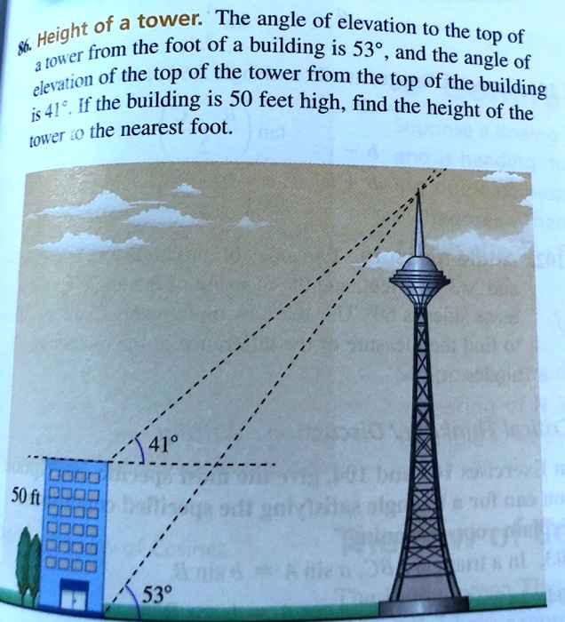 86. Height of a tower. The angle of elevation to the top of a tower ...
