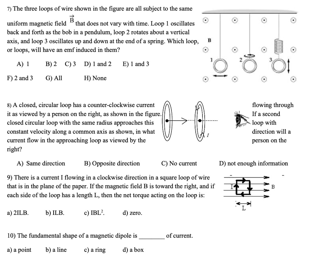 SOLVED: 7) The three loops of wire shown in the figure are all subject to the same B uniform ...