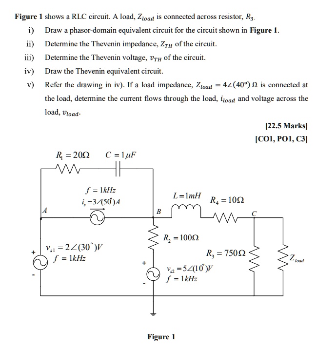 SOLVED: Figure 1 shows an RLC circuit. A load, Zload, is connected across resistor, R3. i) Draw ...