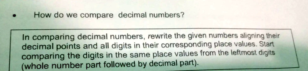 How do we compare decimal numbers? In comparing decimal numbers ...