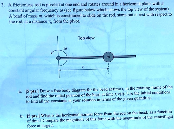 SOLVED: A frictionless rod is pivoted at one end and rotates around in ...