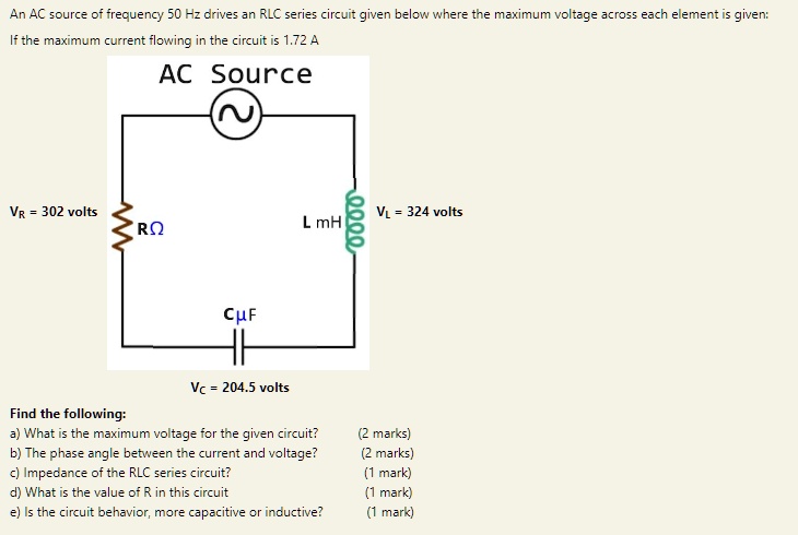 SOLVED: An AC source 0f frequency 50 Hz drives an RLC series circui ...