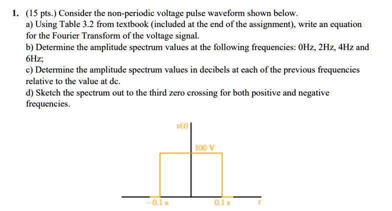 SOLVED: Consider the non-periodic voltage pulse waveform shown below. a) Using Table 3.2 from ...