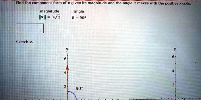 SOLVED: Find the component form of v given its magnitude and the angle it makes with the ...