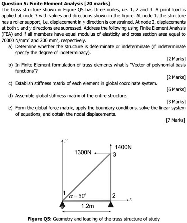 Question 5: Finite Element Analysis [20 marks] The truss structure ...