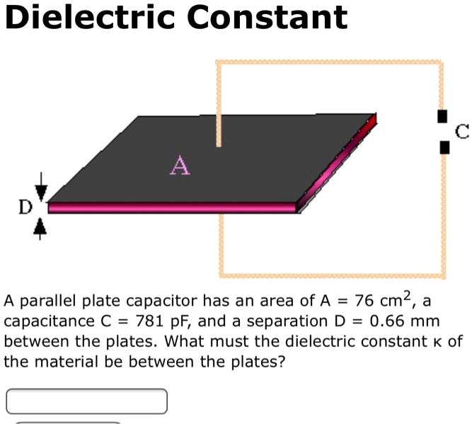dielectric constant a parallel plate capacitor has an area of a 76 cm2 capacitance c 781 pf and ...