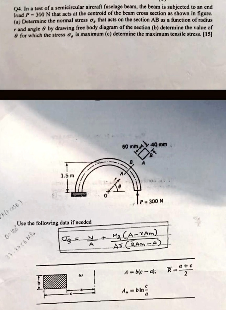 SOLVED: Subject: Curved Beam in Advanced Solid Mechanics r and angle by drawing a free body ...