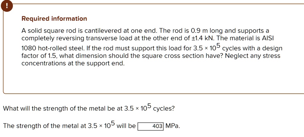 A solid square rod is cantilevered at one end. The rod is 0.9 m long ...