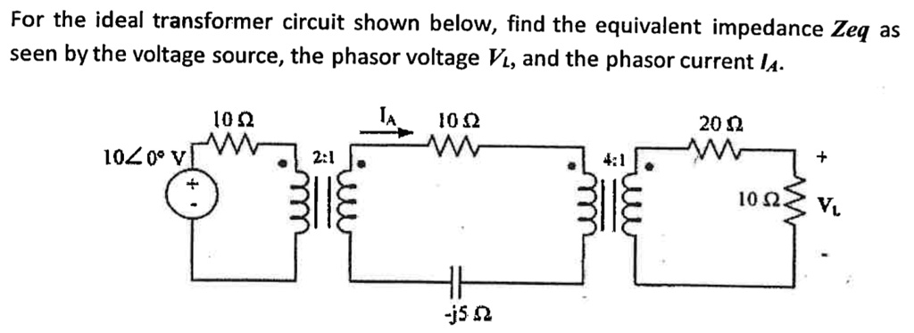 SOLVED: For the ideal transformer circuit shown below, find the equivalent impedance Zeq as seen ...