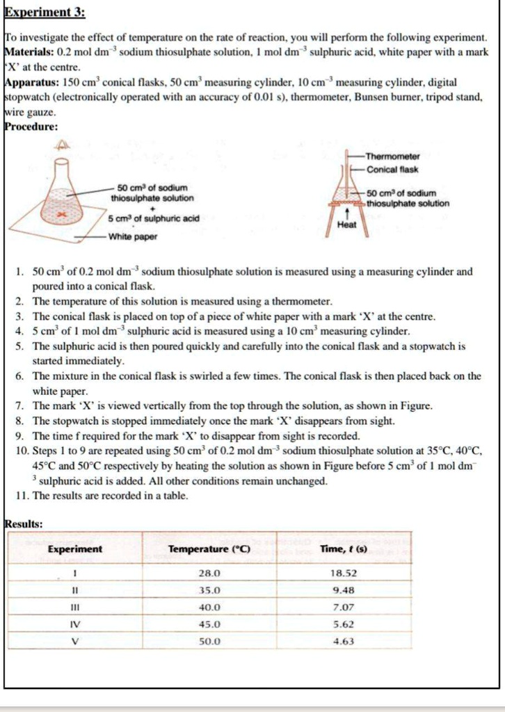 SOLVED: Experiment To investigate the effect of temperature on the rate of reaction, you will ...