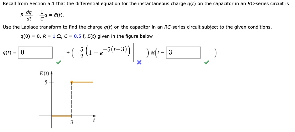 SOLVED: Recall from Section 5.1 that the differential equation for the instantaneous charge q(t ...