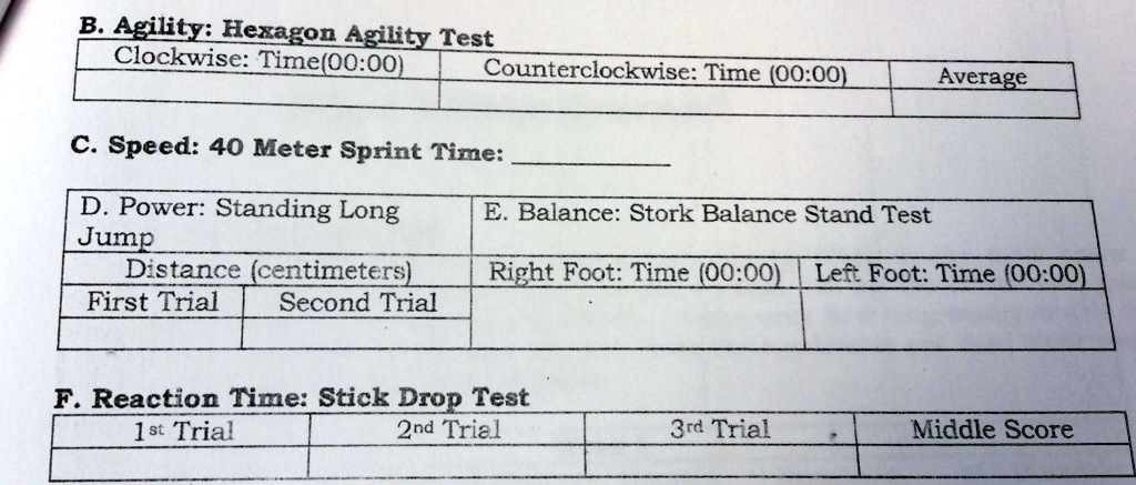 SOLVED: Task 1: Health-Related Fitness Test B. Agility: Heragon Agility ...