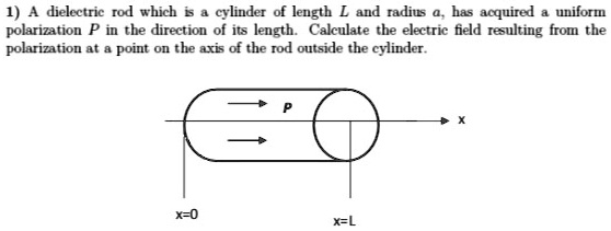 SOLVED: 1 A dielectric rod which is a cylinder of length L and radius a, has acquired a uniform ...