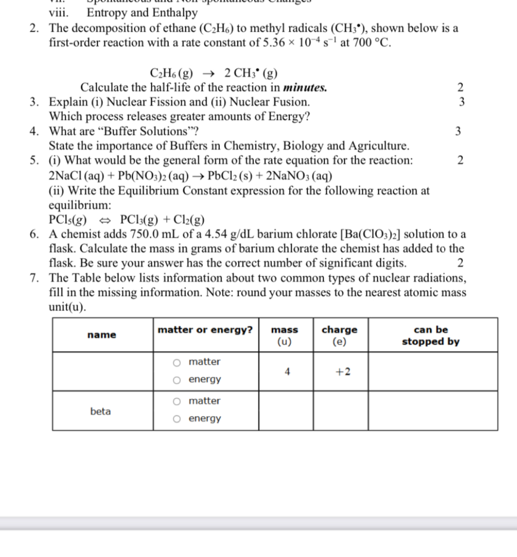 viii. Entropy and Enthalpy 2. The decomposition of ethane (C2H6) to ...